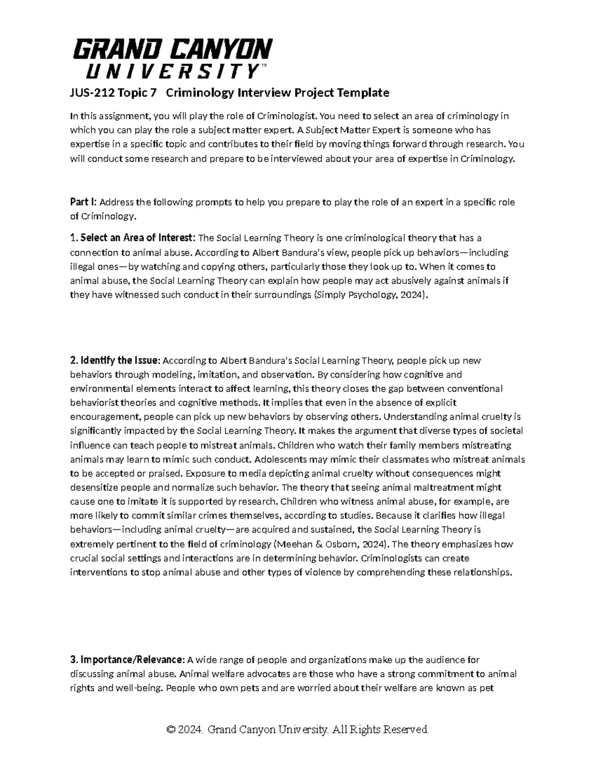 JUS-212 T7 Criminology Interview Project Template and Guidelines - Studocu
