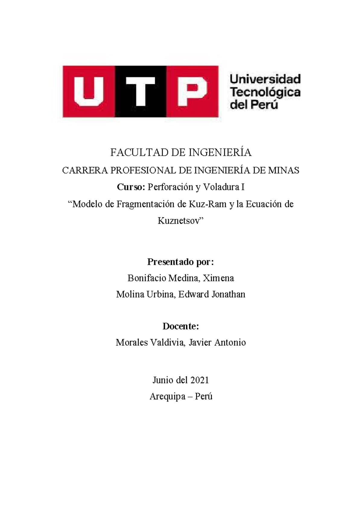 Taller: Modelo de Fragmentación y Ecuación de Kuznetsov - Perforación y ...