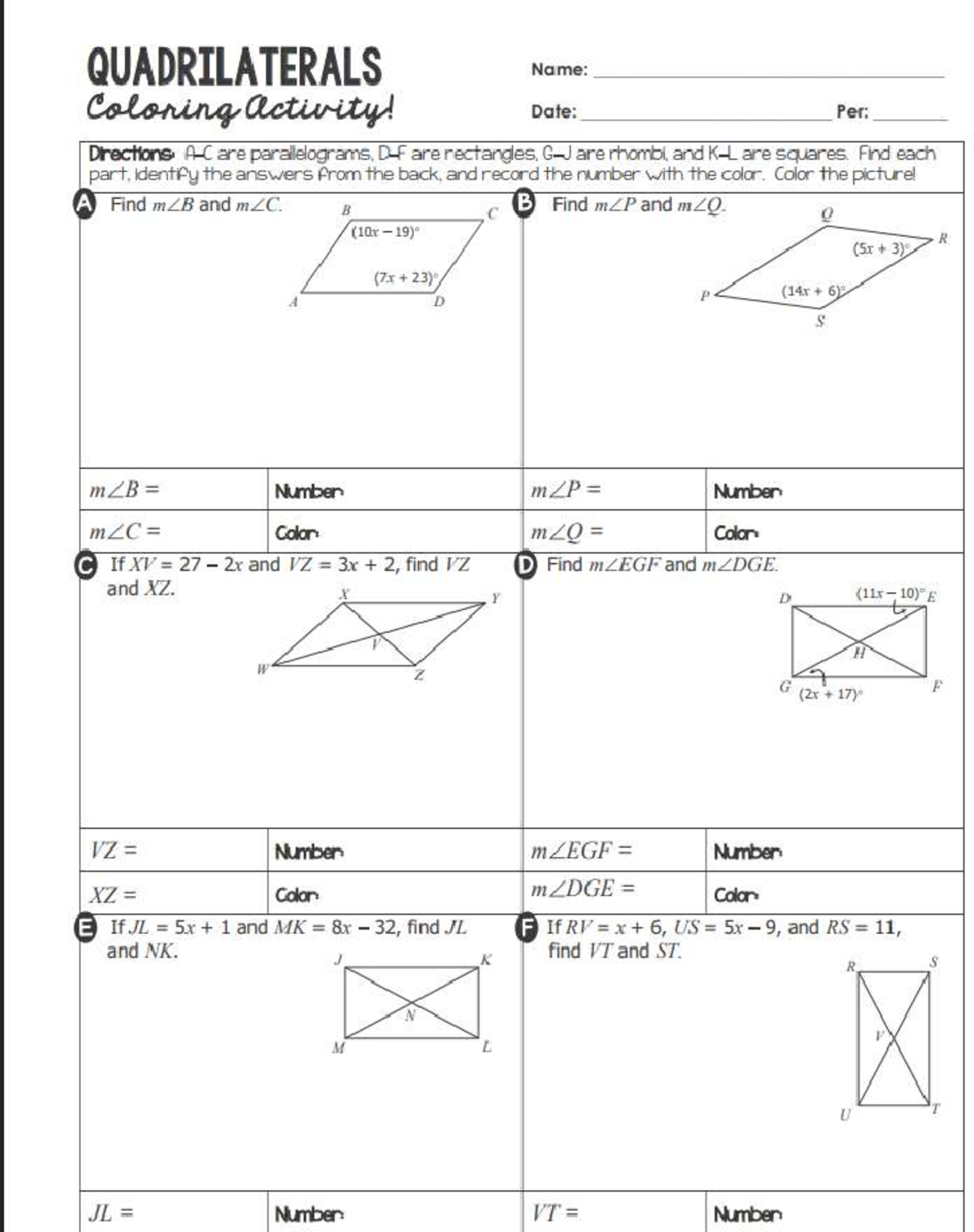 Quadrilaterals Activity: Color & Identify (Math 101) - Studocu