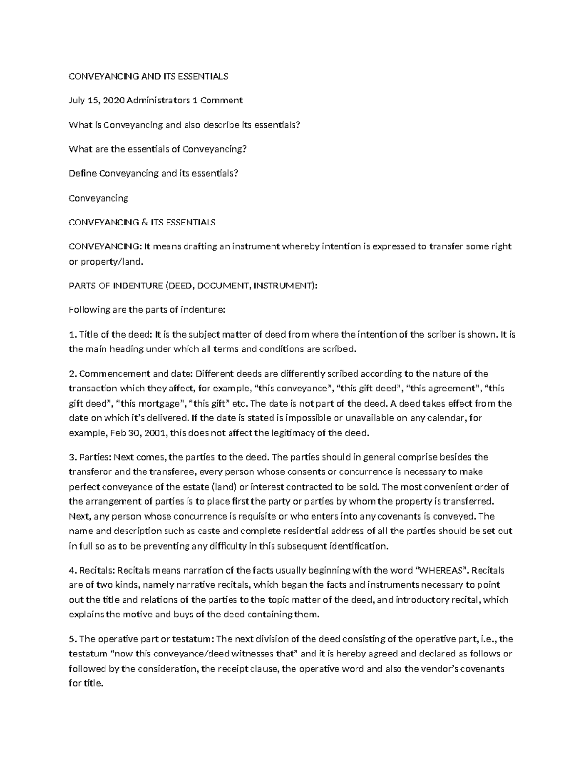 Conveyancing and Its Essentials: Key Components Explained - Studocu