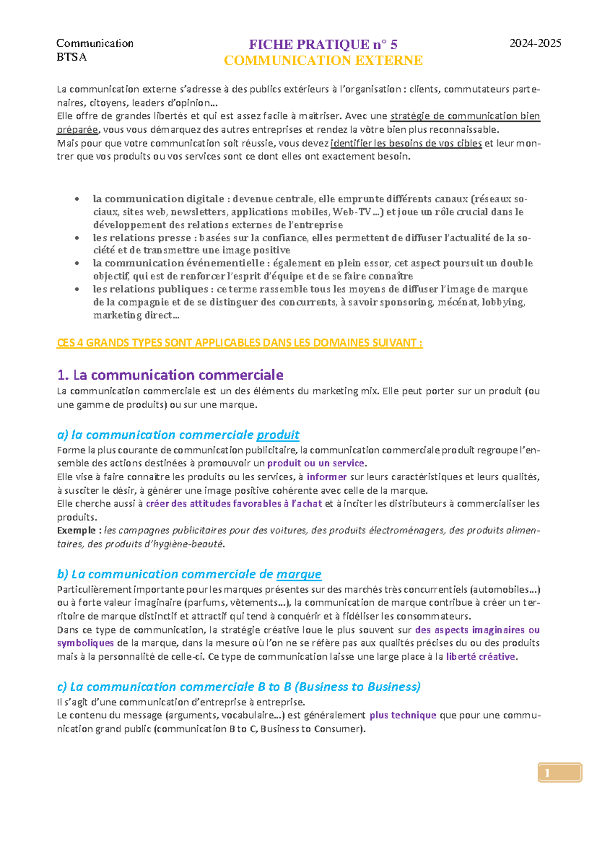 COMM 05 - Fiche Pratique sur la Communication Externe - Studocu