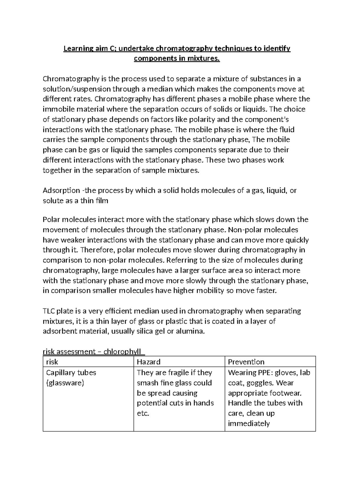 Unit 2 Assignment C: Chromatography Techniques & Analysis - Studocu