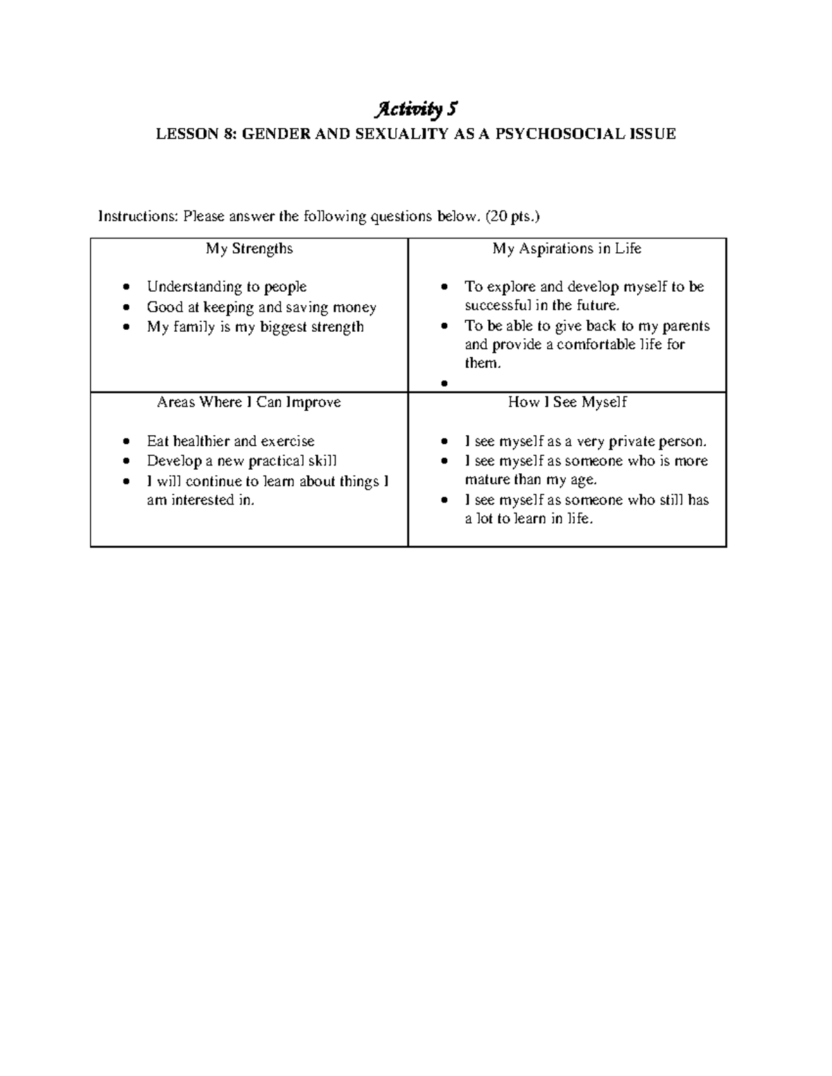 Activity 5: GEE 15 - Reflections on Gender, Sexuality, and Self - Studocu