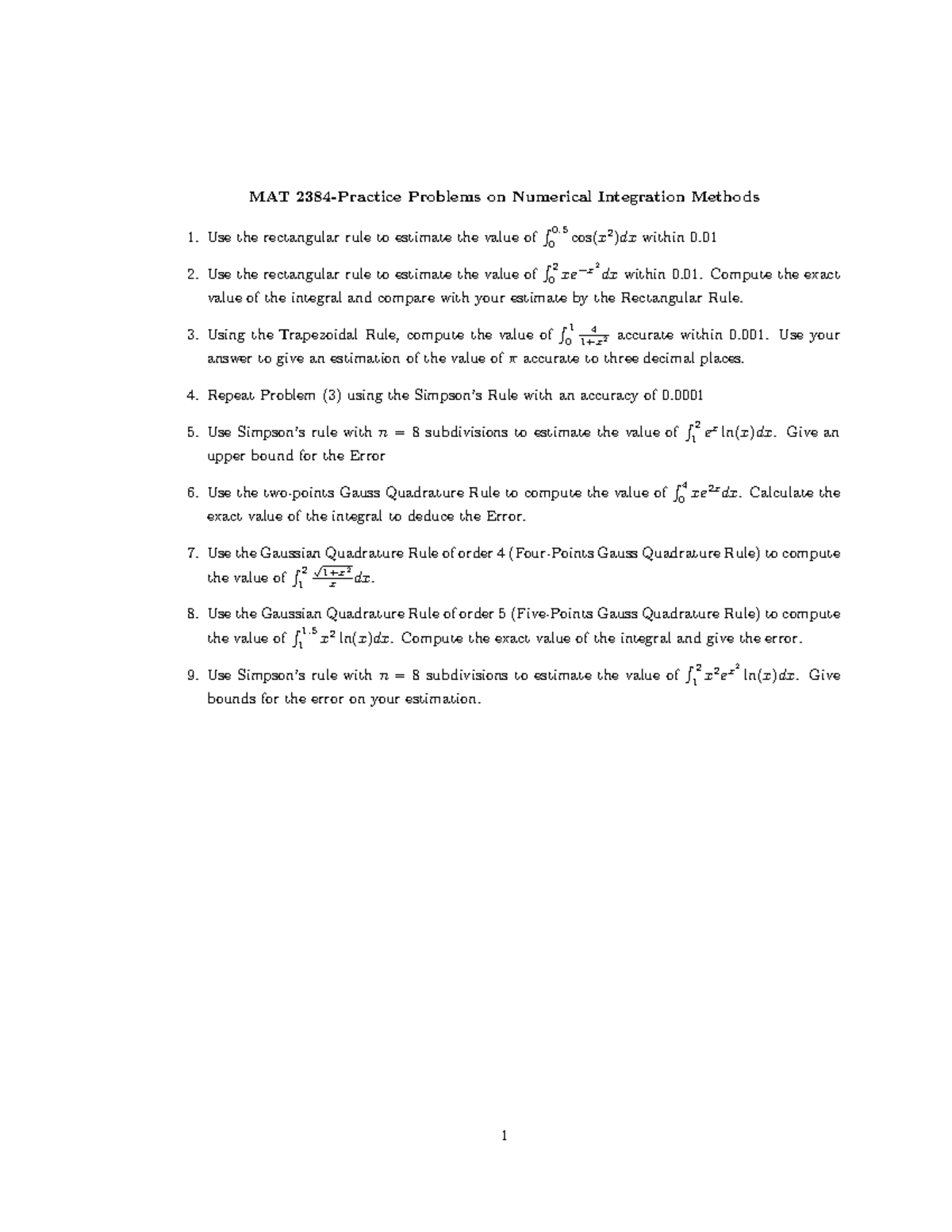 MAT Numerical Integration Methods: Rectangular & Quadrature Rules - Studocu