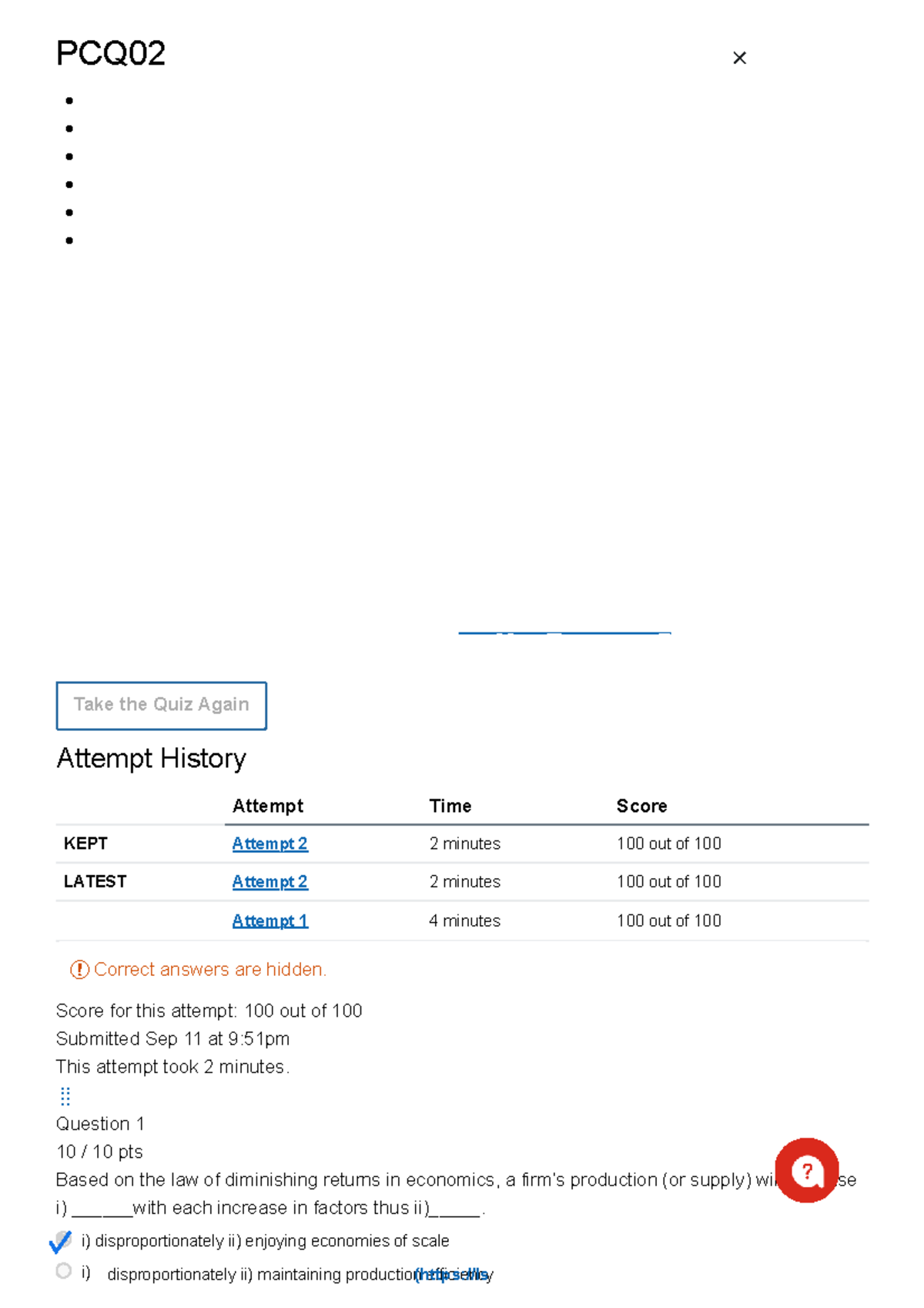PCQ02 BPM201 JUL25 L01 Quiz Attempt History and Scores - Studocu
