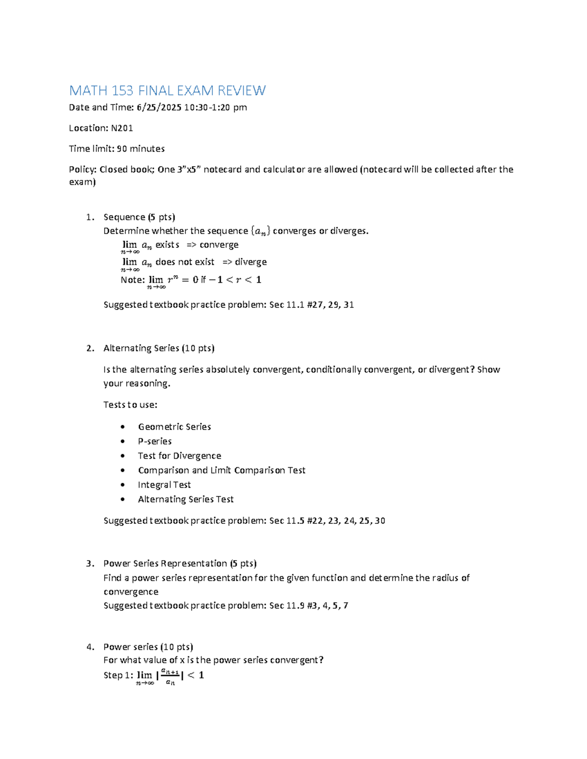 MATH 153 FINAL EXAM REVIEW - Comprehensive Study Guide for Success ...