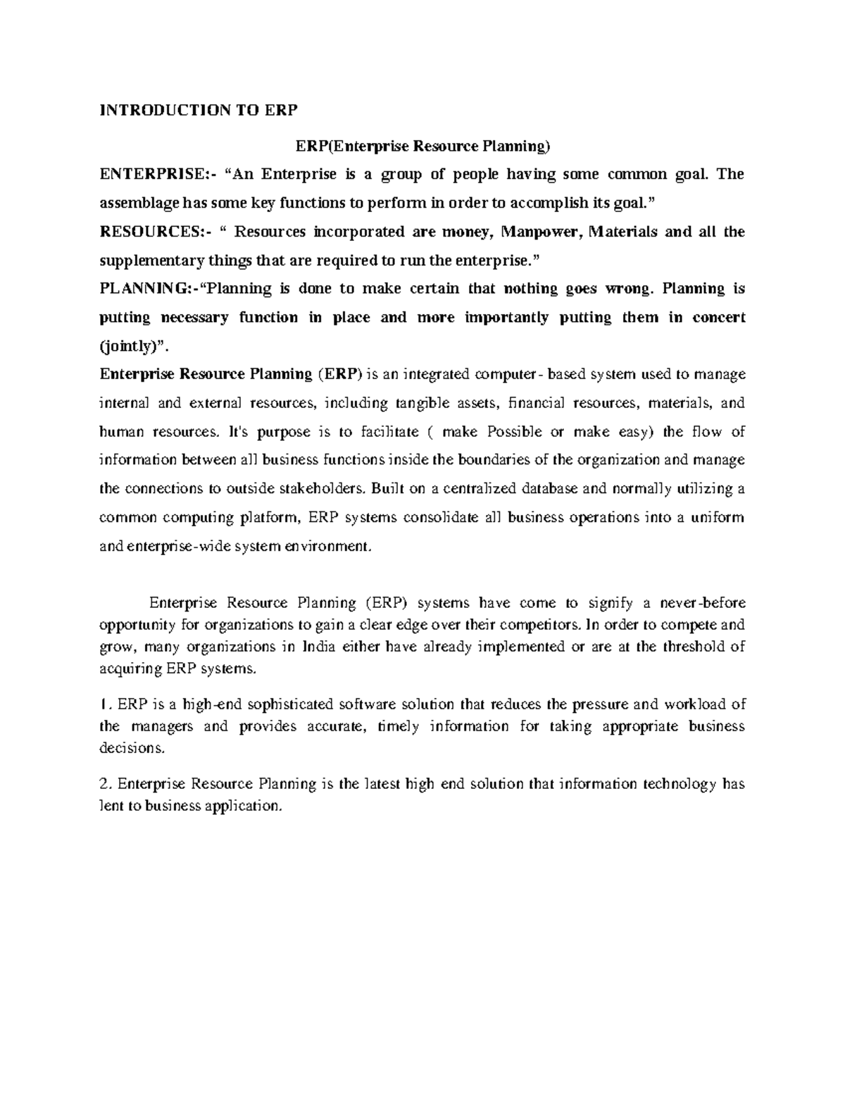 UNIT 1: Introduction to ERP Systems and Their Evolution - Studocu