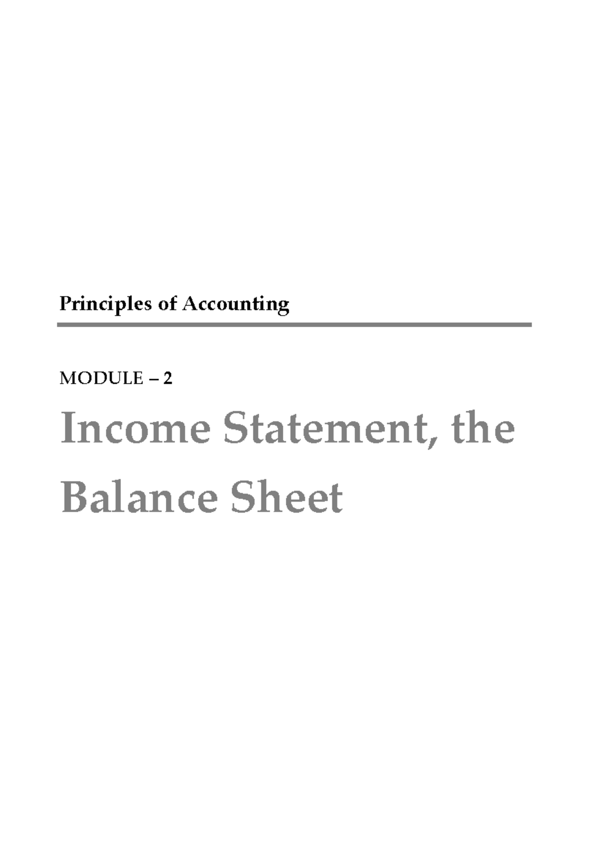 Principles of Accounting MODULE 2: Income Statement & Balance Sheet ...