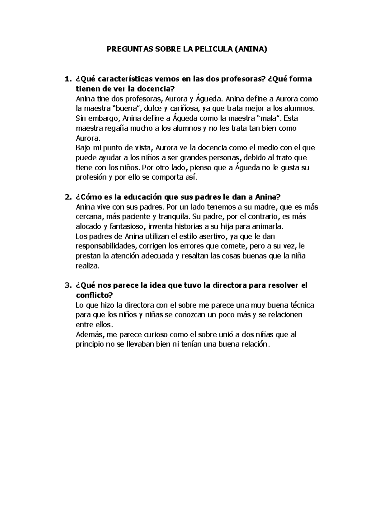 Preguntas y Análisis Sobre la Película Anina: Un Enfoque Educativo ...