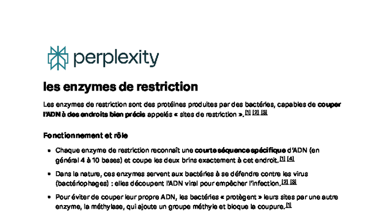 BMGG Chapitre : Les Enzymes de Restriction en Génétique - Studocu
