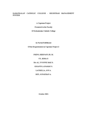 Sample capstone 2022 - KABANKALAN CATHOLIC COLLEGE ONLINE CASHIERING SYSTEM A Capstone Project ...