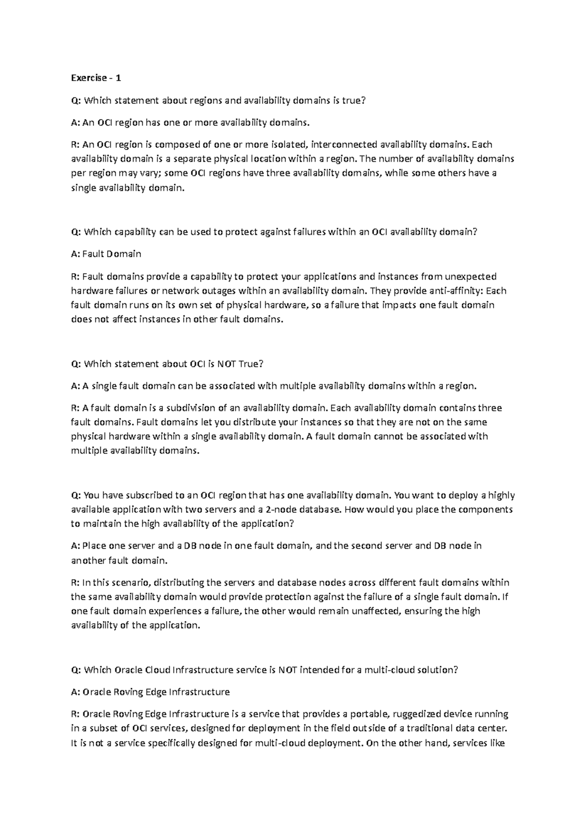 OCI Foundational Certificate Study Questions and Answers - Studocu