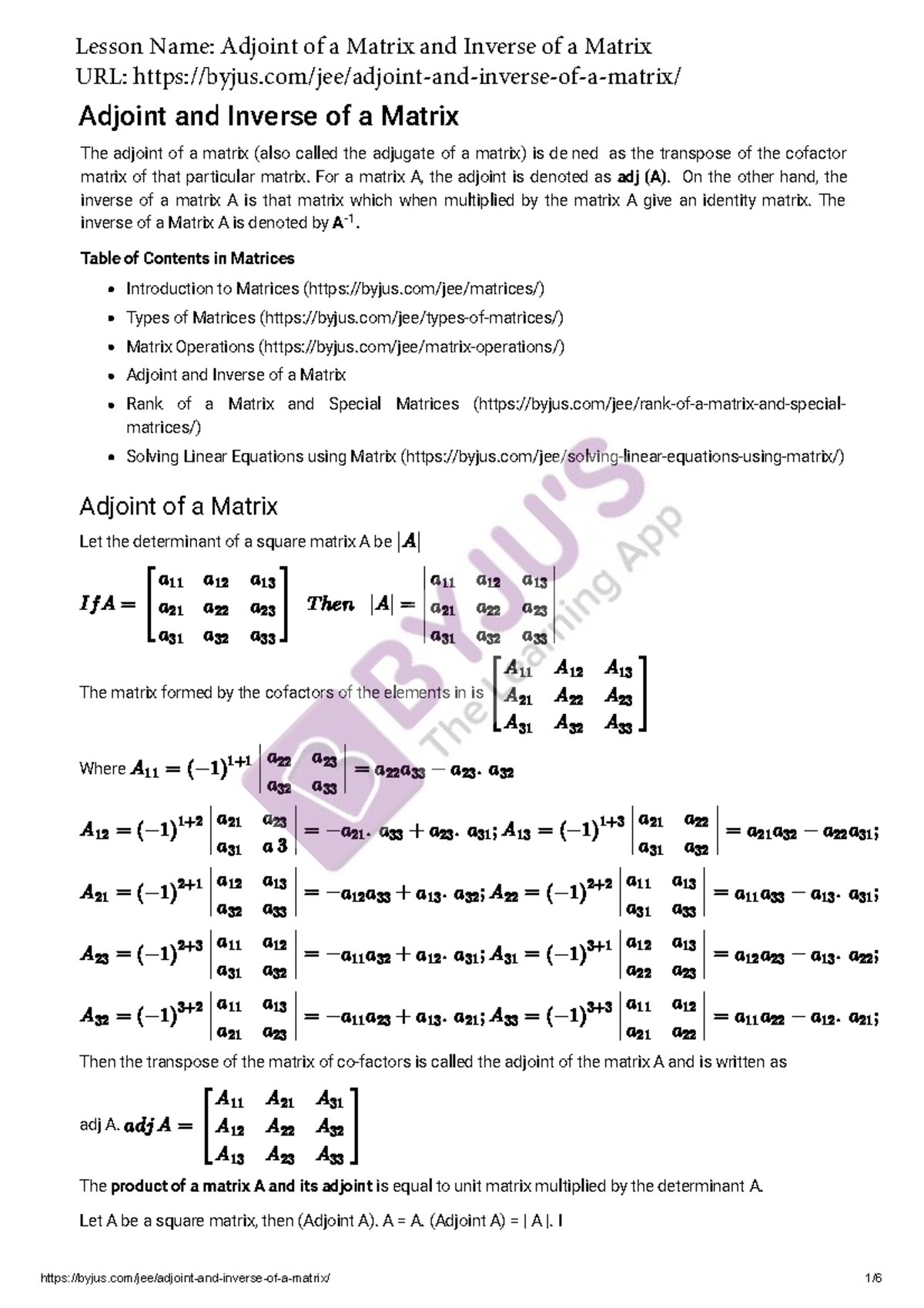 Adjoint and Inverse of a Matrix :-mathematics - Adjoint and Inverse of ...