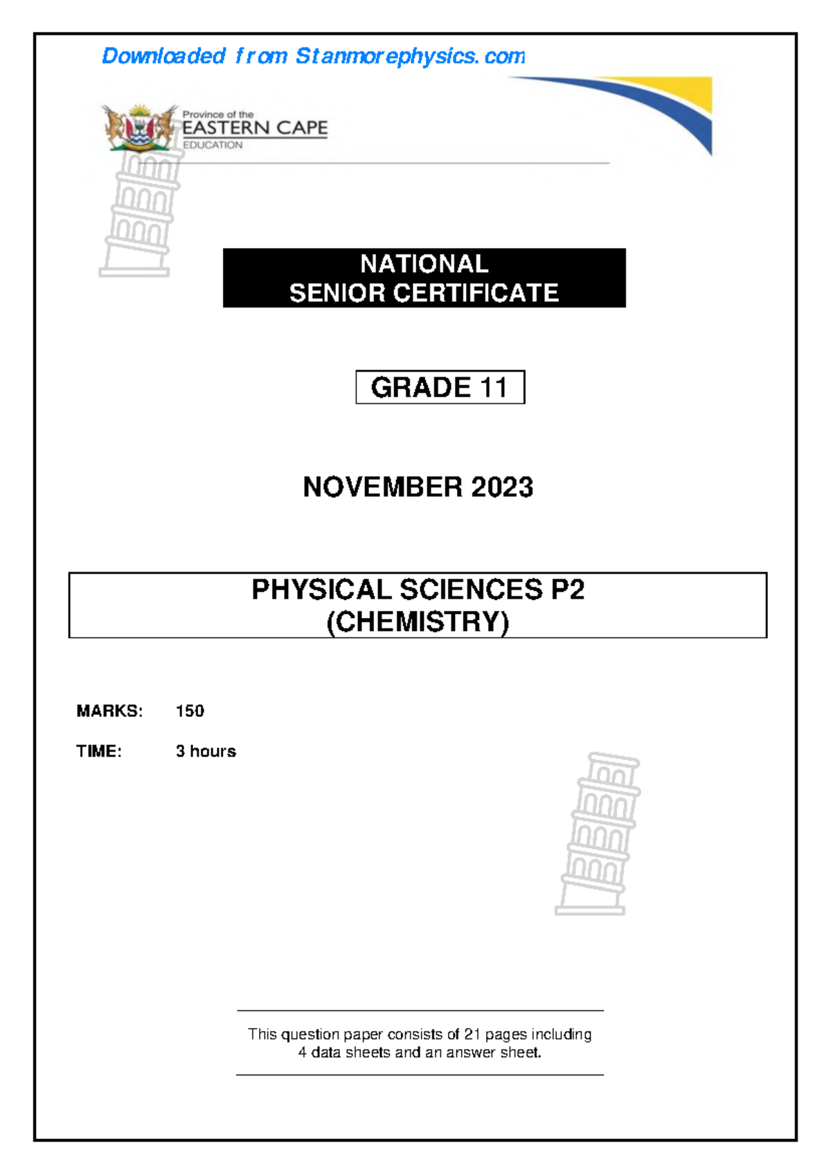 EC Grade 11 Physical Sciences November 2023 P2 Exam Paper and Memo ...