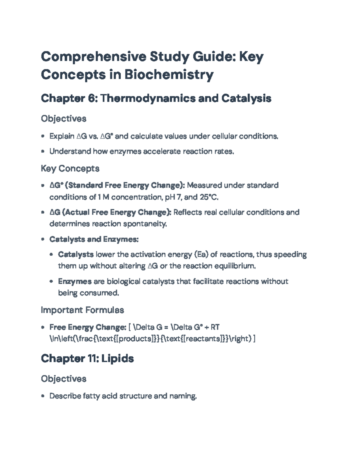 Comprehensive Biochemistry Study Guide: Key Concepts and Processes ...