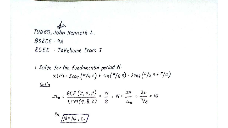 ECE4A Take Home Exam 1: Signal Analysis and Power Calculation - Studocu