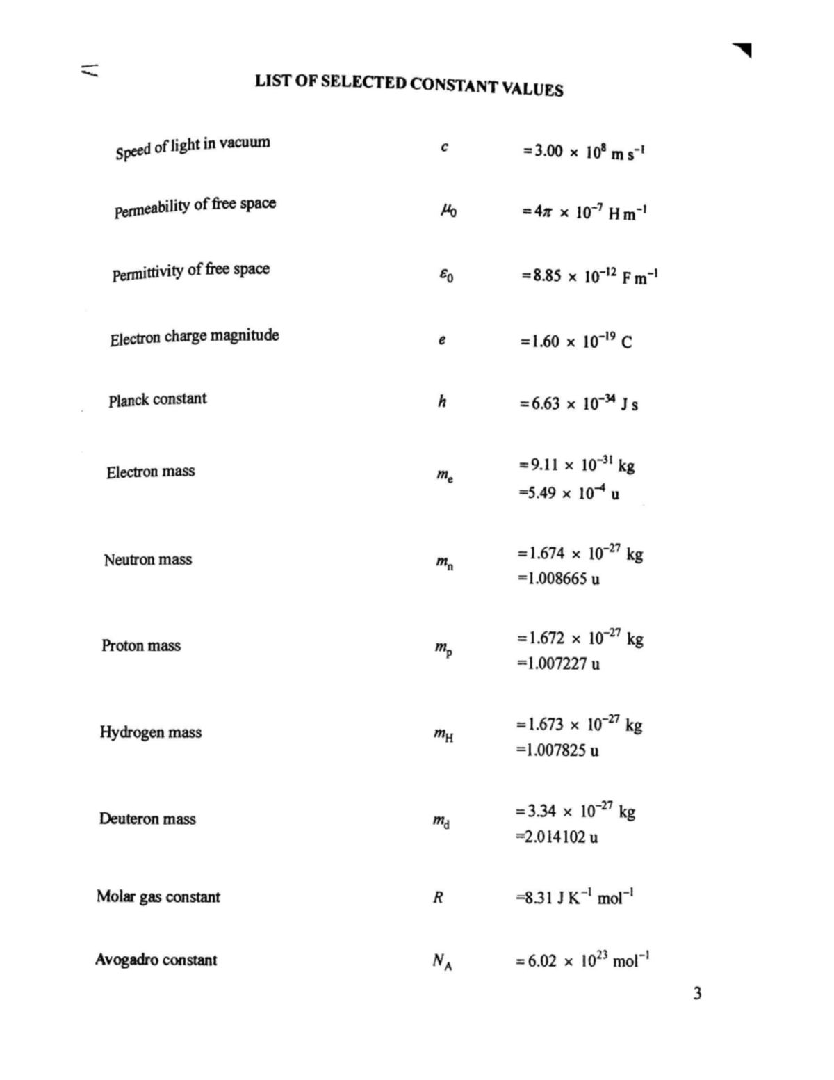 Checklist of Selected Constant Values for Physics - PHYS 101 - Studocu