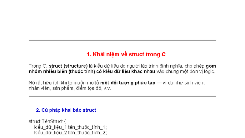 Khái niệm về struct và mảng struct trong C - Tài liệu học tập - Studocu