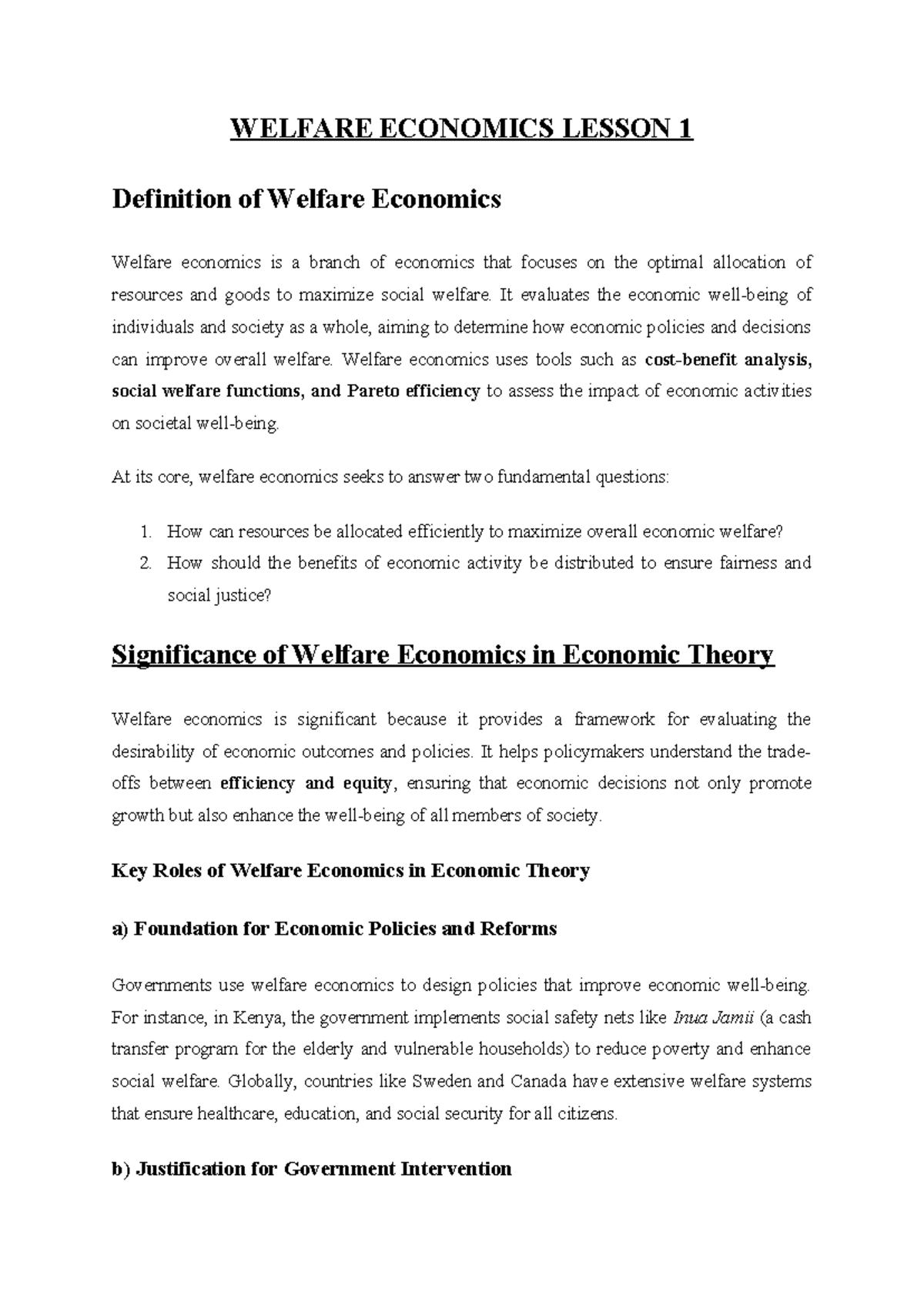 Welfare Economics Lesson 1: Introduction and Key Concepts - Studocu