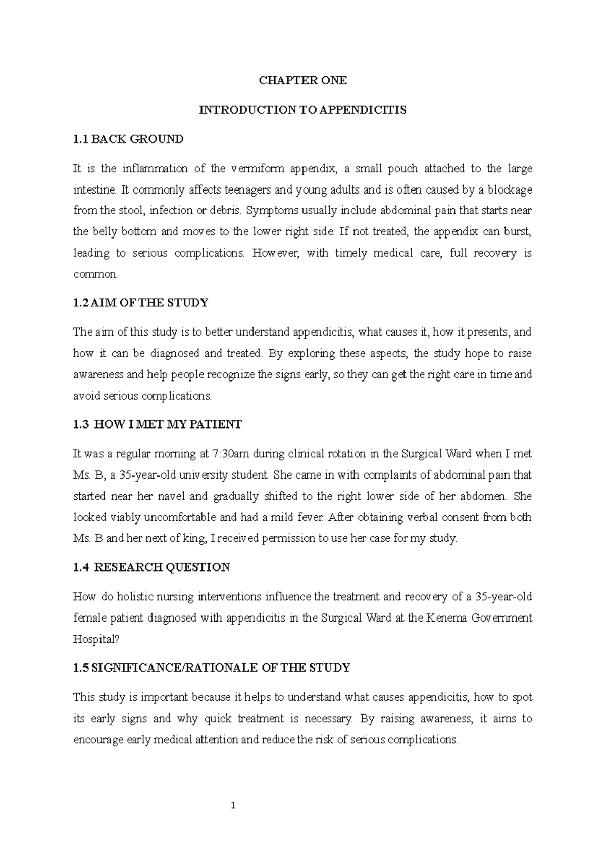 CHAPTER ONE: INTRODUCTION TO APPENDICITIS - LESSON NOTES - Studocu