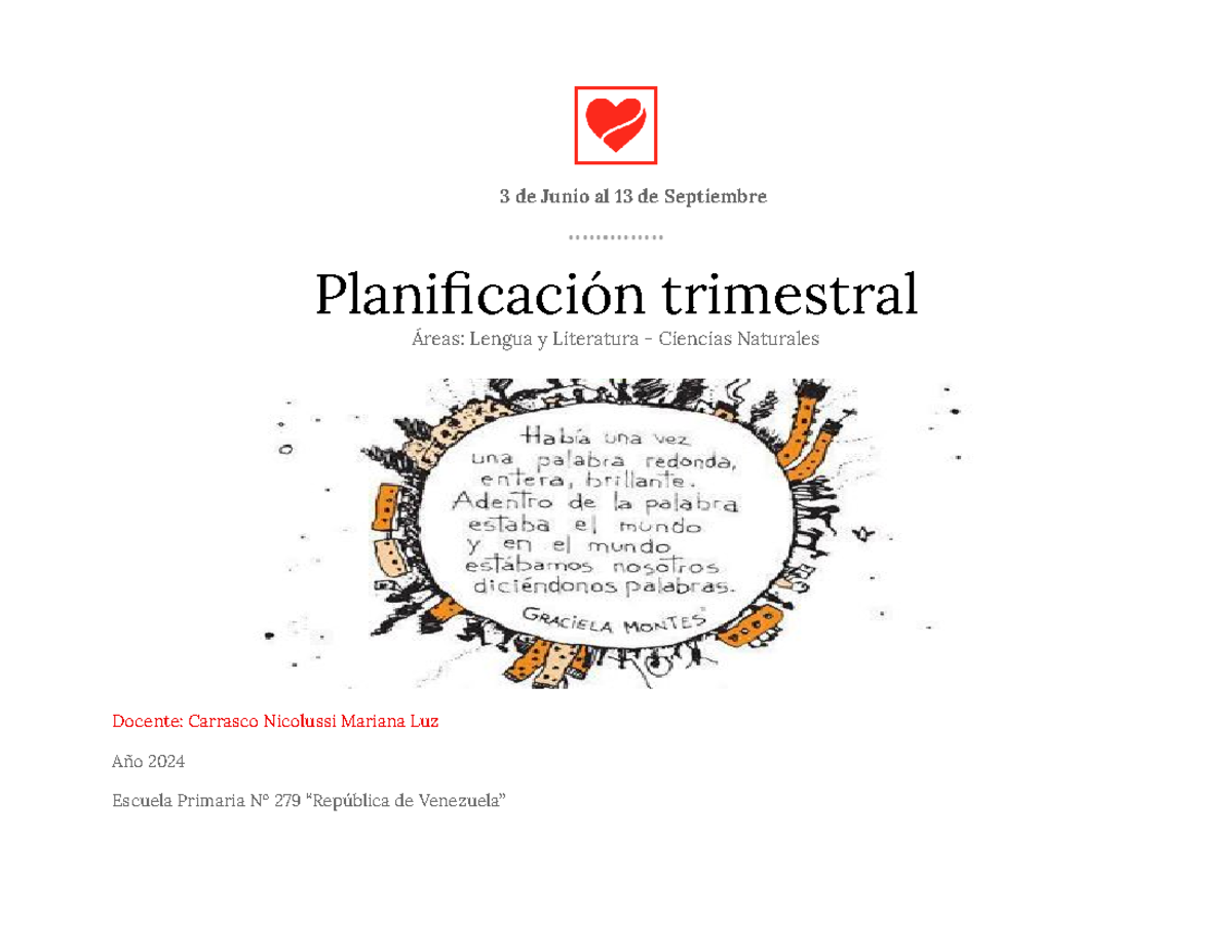 Planificación Trimestral 2do Trim 2024 - 7mo Grado Lengua y Naturales - Studocu