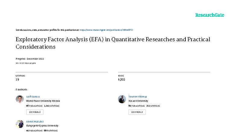 Exploratory Factor Analysis (EFA) in Quantitative Research: Insights ...