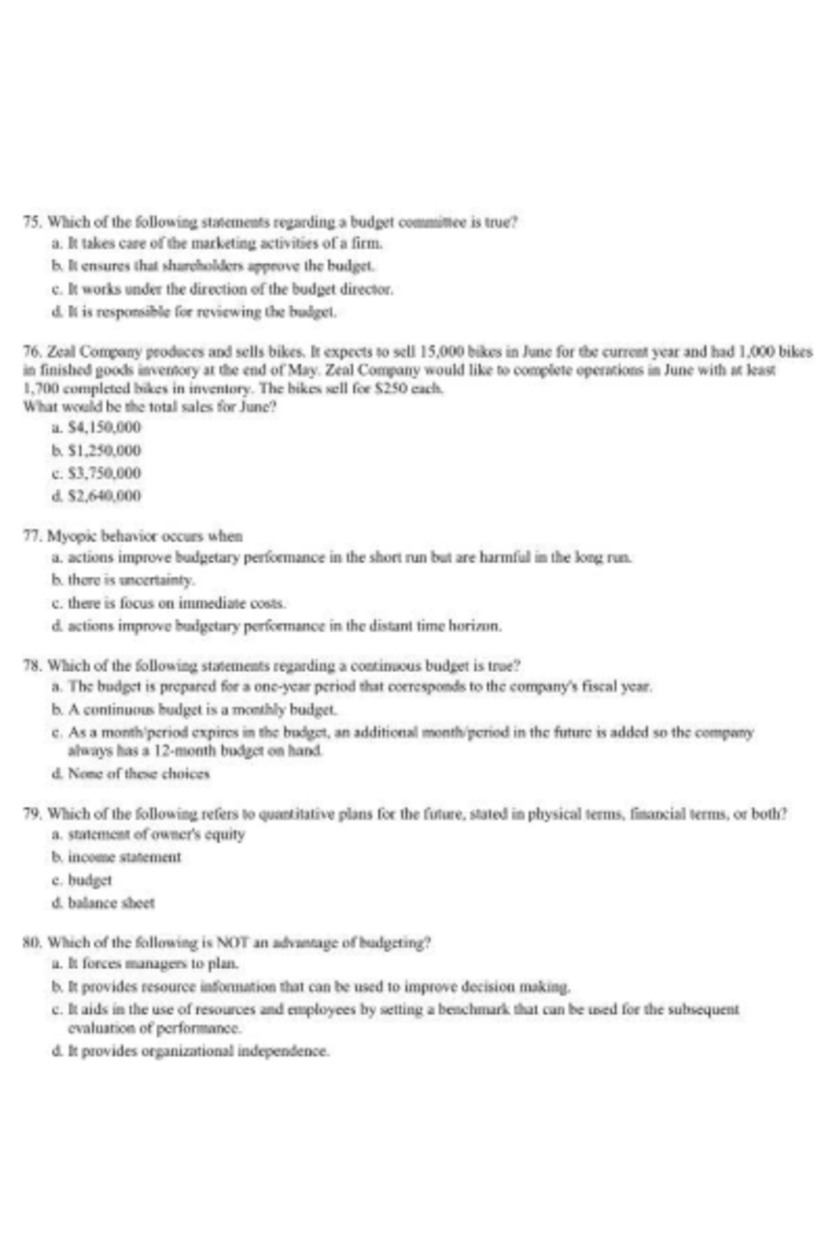Budgeting Concepts and Problem Solving - Course Code 75 - Studocu
