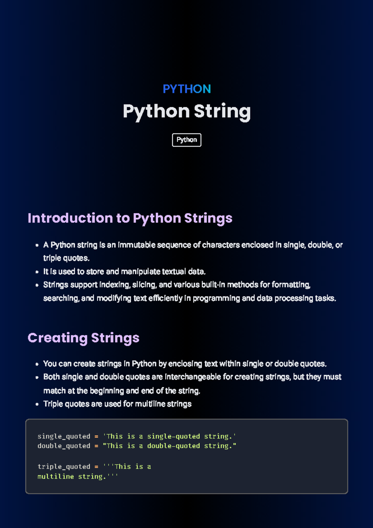 Python - 1762070042727: Introduction to Python Strings and Their ...