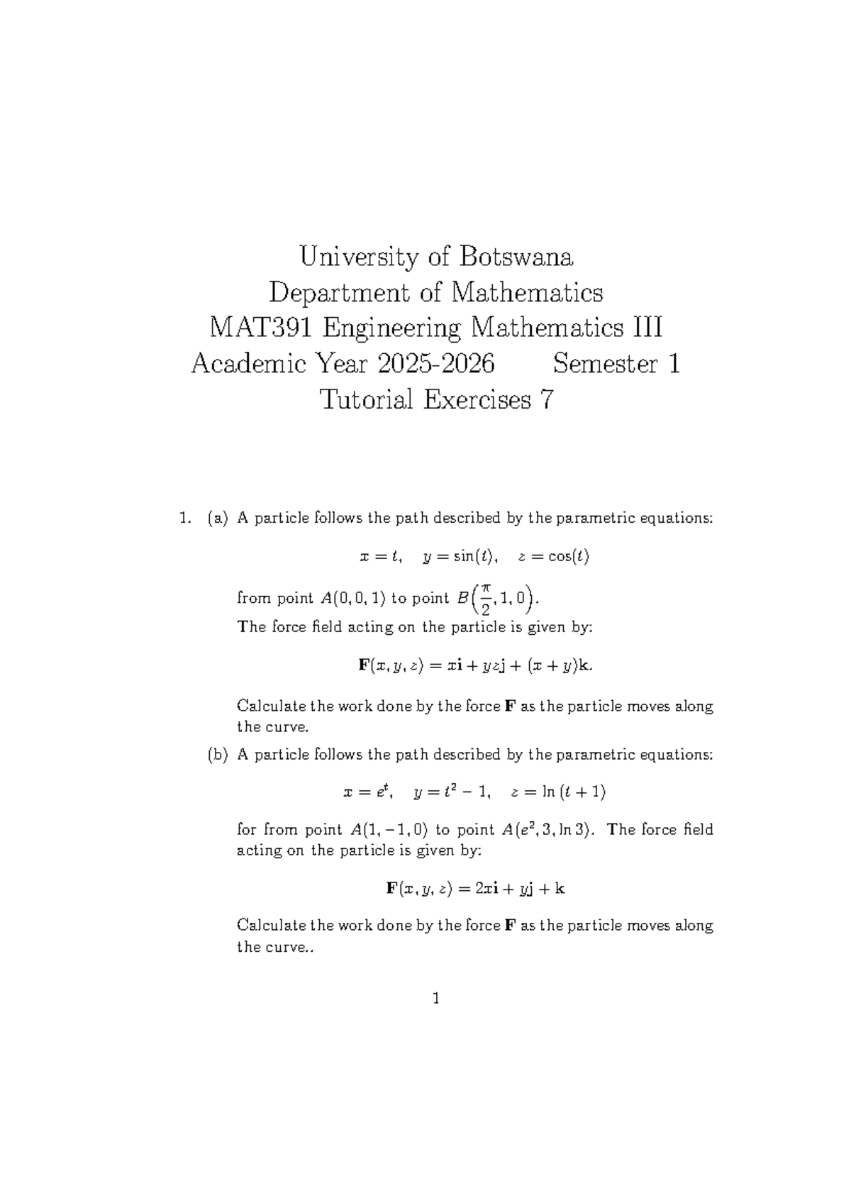 MAT391 Engineering Mathematics Tutorial Worksheet 7 - October 2025 - Studocu