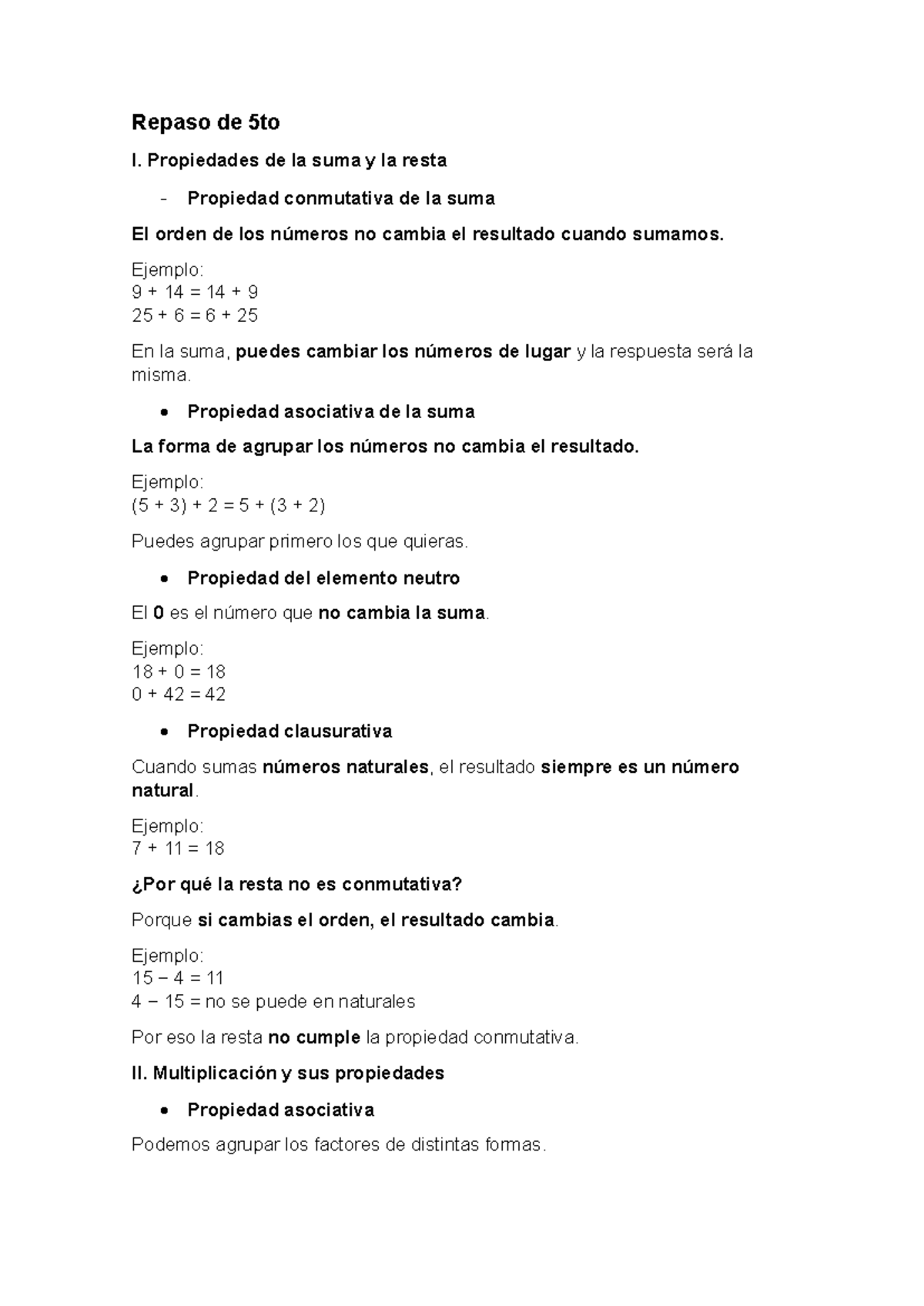 Repaso de 5to: Propiedades de Suma, Resta, Multiplicación y División ...
