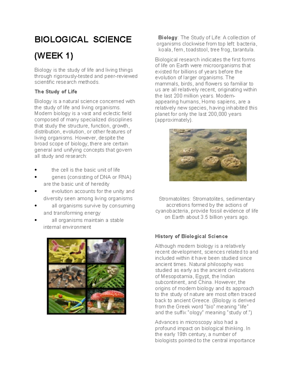 WEEK 1 (LMS) - 000 - BIOLOGICAL SCIENCE (WEEK 1) Biology is the study of life and living things ...