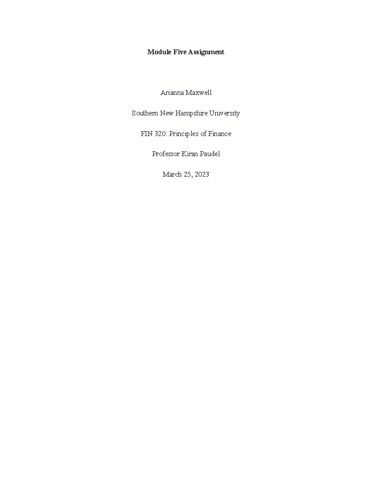 FIN 320: Working Capital Management - Module 5 Assignment - Studocu