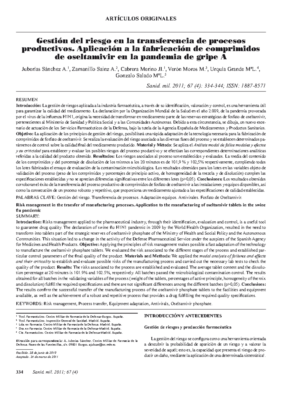 Gestión del Riesgo en la Producción de Comprimidos de Oseltamivir ...