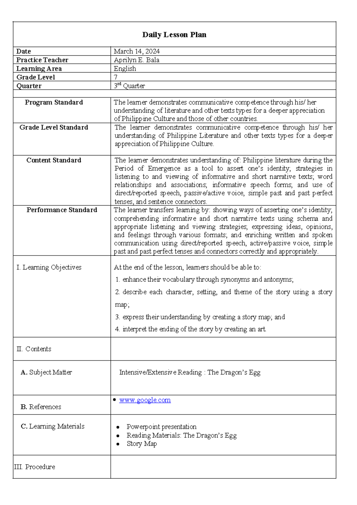 DLP Grade 7 Lesson Plan: Catch-Up Reading for March 14-15, 2024 - Studocu