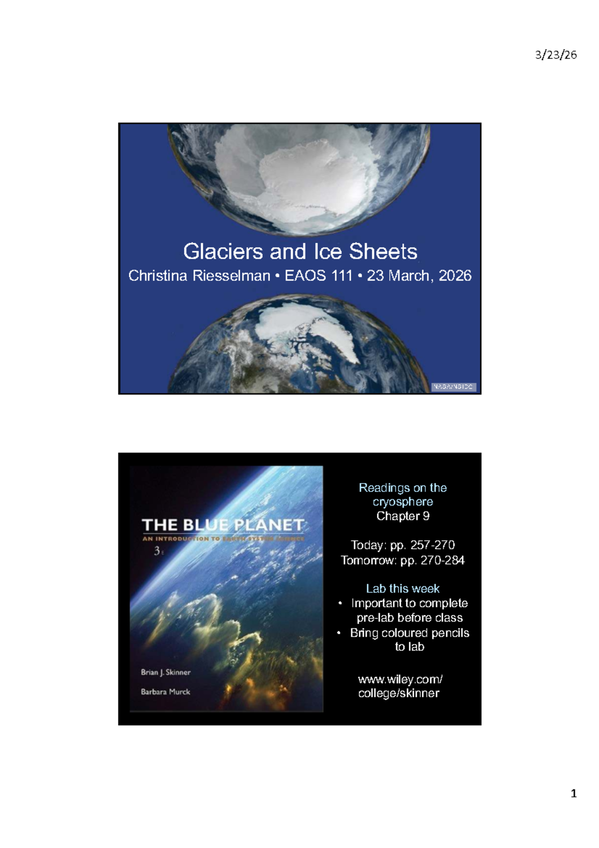 EAOS 111 Lecture Notes: Glaciers and Ice Sheets - Studocu