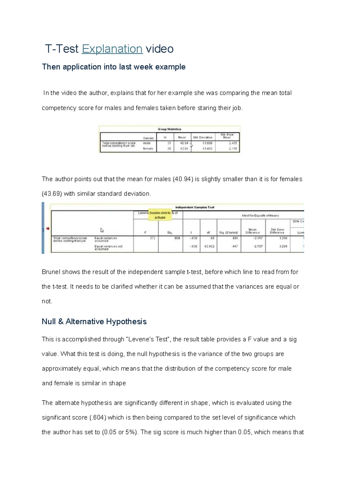 T-Test Explanation in SPSS: Analyzing Competency Scores - Studocu
