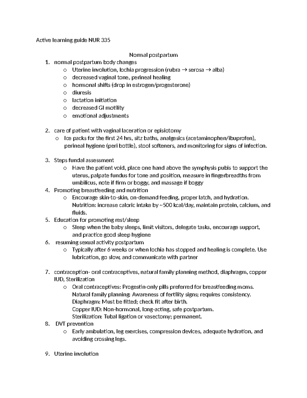 Active Learning Guide: NUR 335 Normal Postpartum Care (Modules 5 & 6) - Studocu