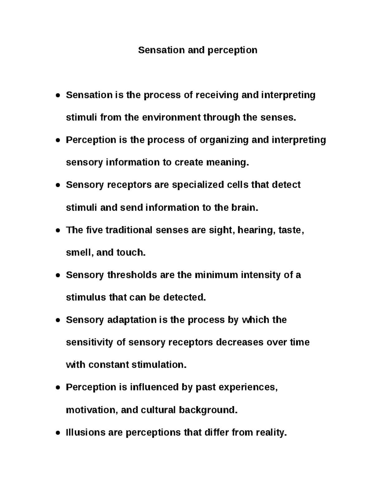 Sensation and perception - Google Docs - Sensation and perception ...