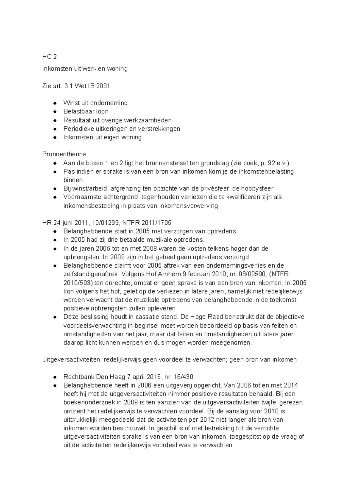 HC 2 Inkomsten uit Werk en Woning: Belastingrecht en Bronnentheorie ...