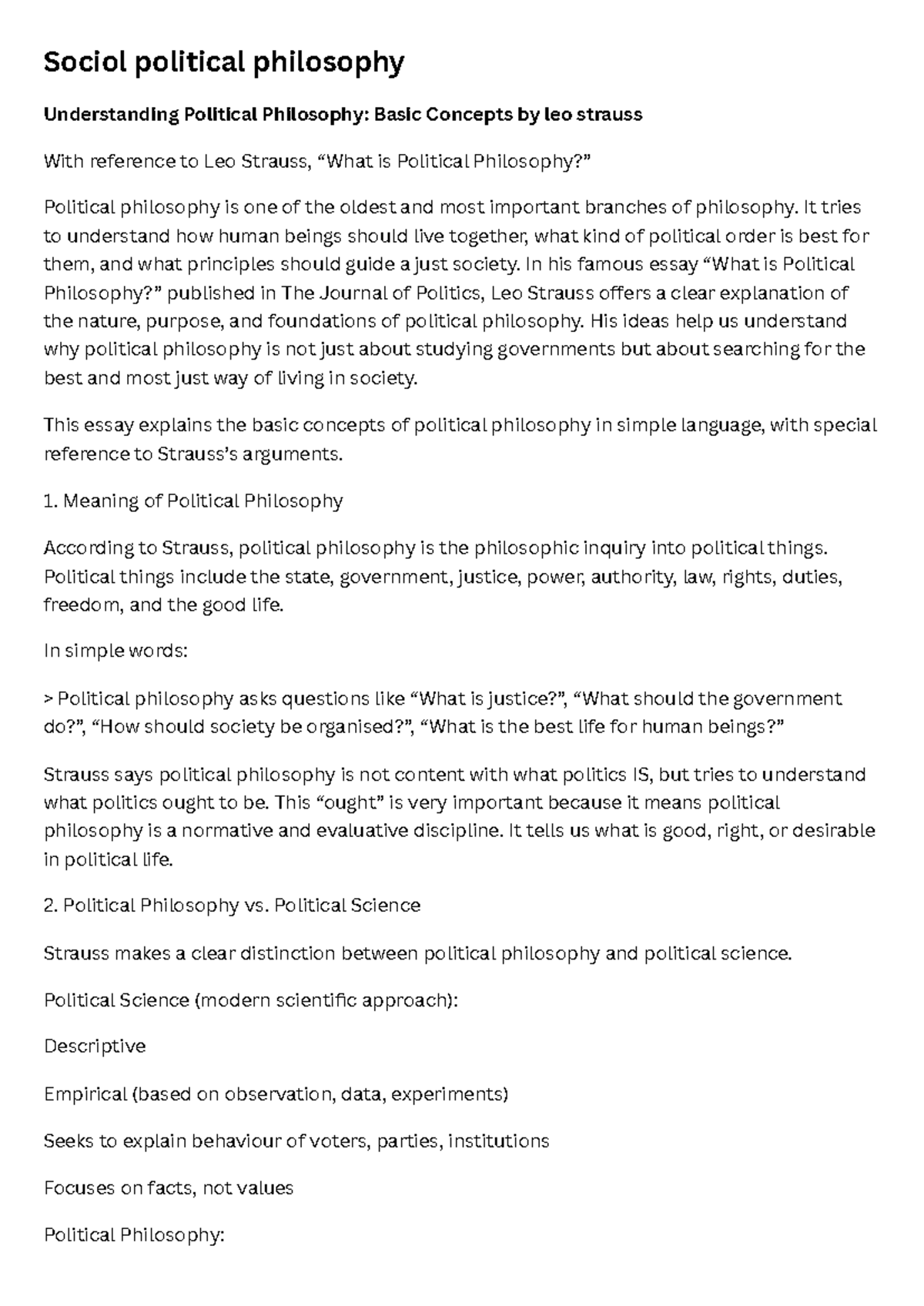 Understanding Political Philosophy: Key Concepts from Leo Strauss (POL ...