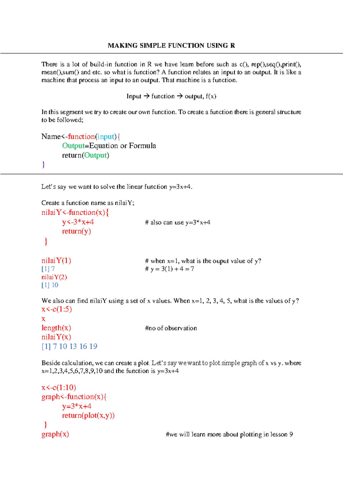 R Lesson 4: Creating Simple Functions in R - Studocu