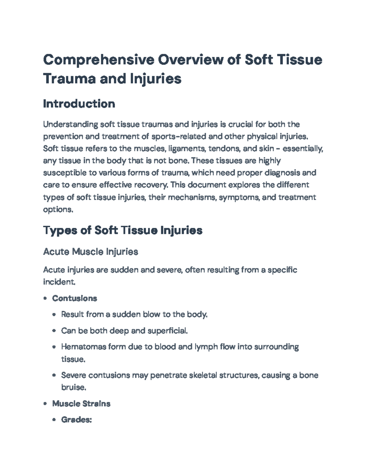 Comprehensive Study of Soft Tissue Trauma and Injuries - MID 101 - Studocu