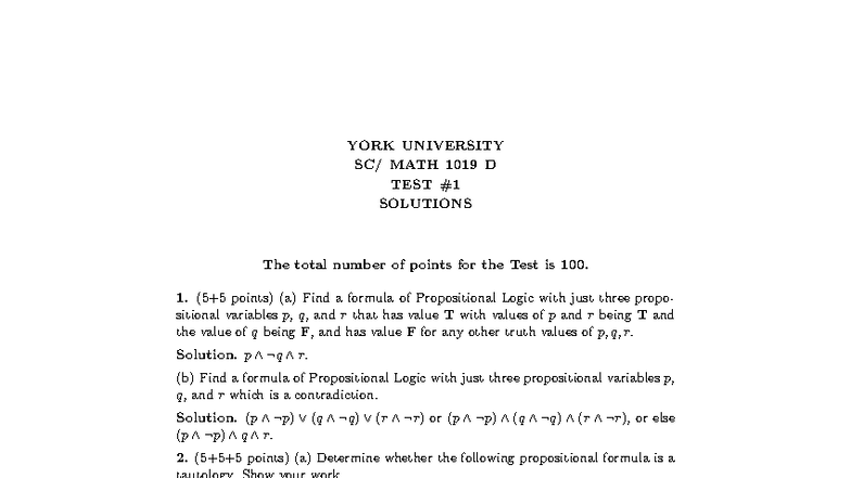 YORK UNIVERSITY MATH 1019 D MIDTERM TEST 1 SOLUTIONS - Studocu