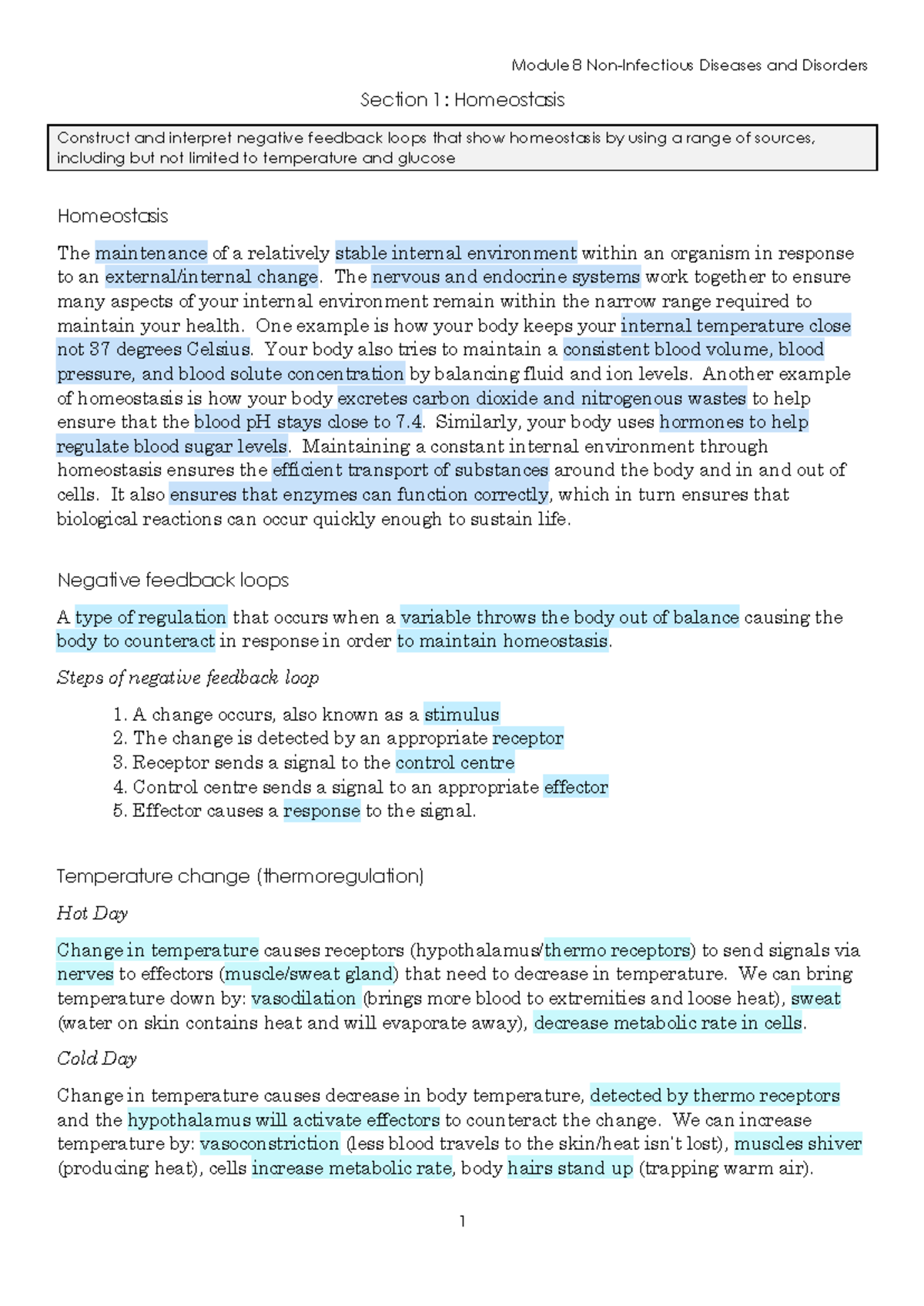 Module 8 Diseases and Disorders: Homeostasis and Feedback Mechanisms ...