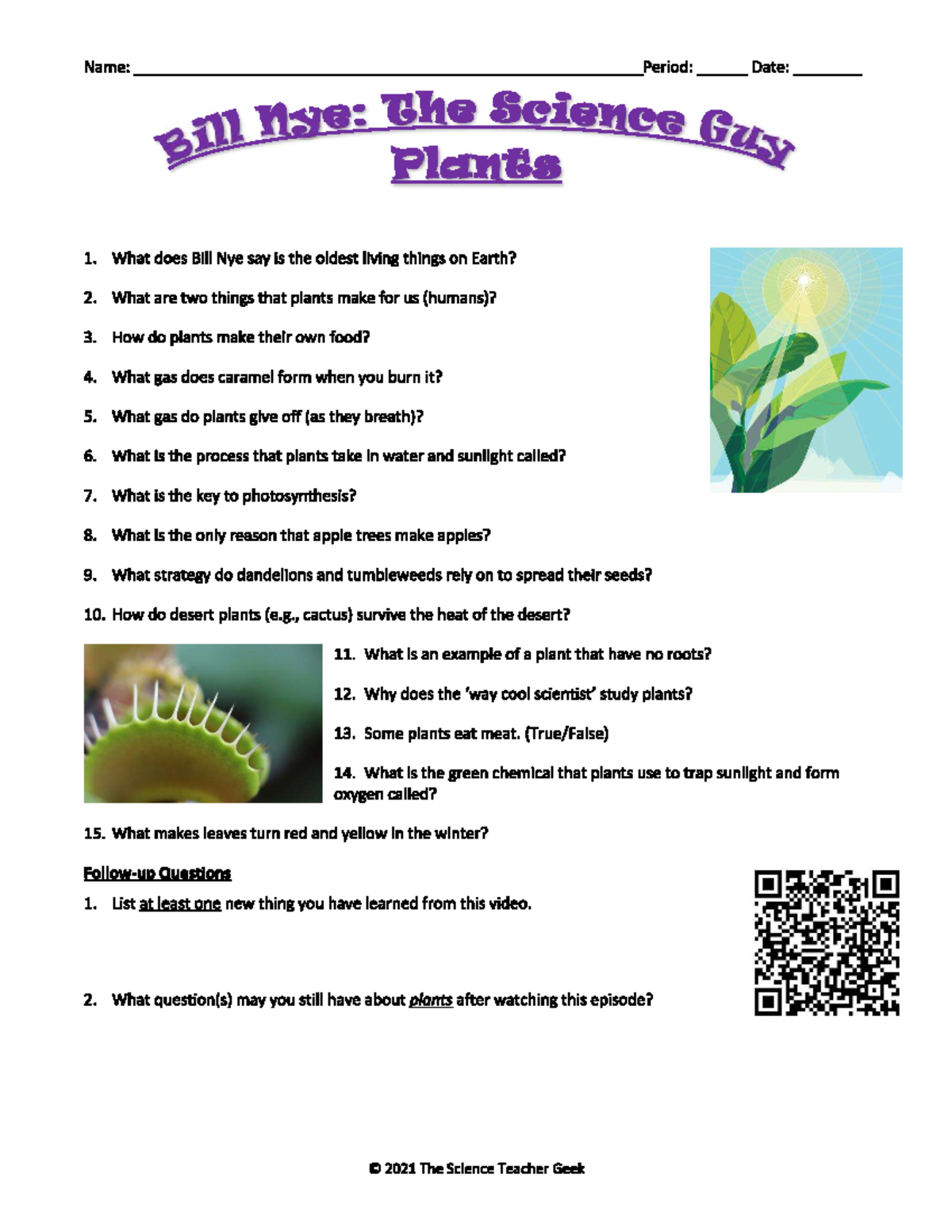 Bill Nye: The Plants Video Worksheet (Student Copy) - Studocu
