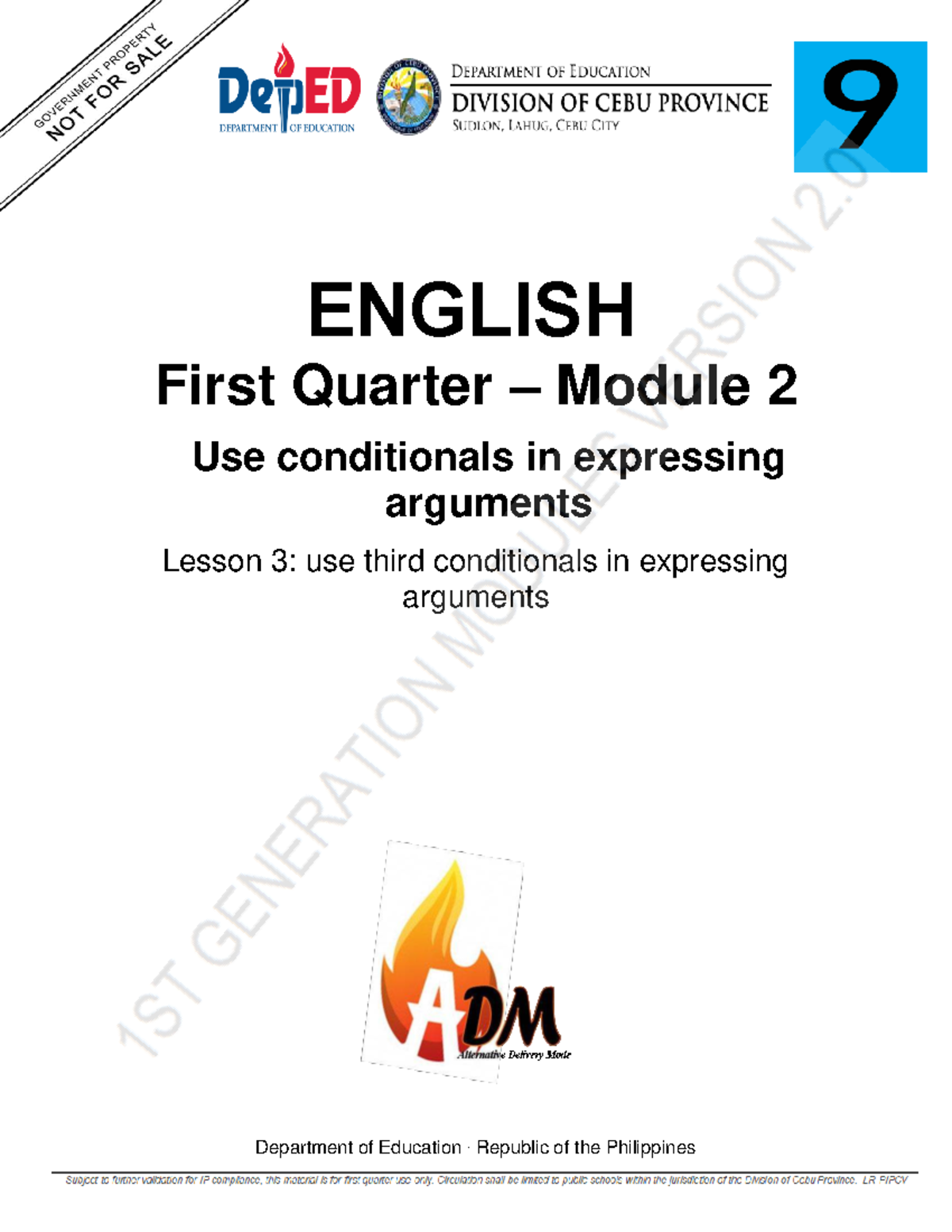 ENGLISH 9 First Quarter Module 2: Conditionals in Arguments - Lesson 3 ...