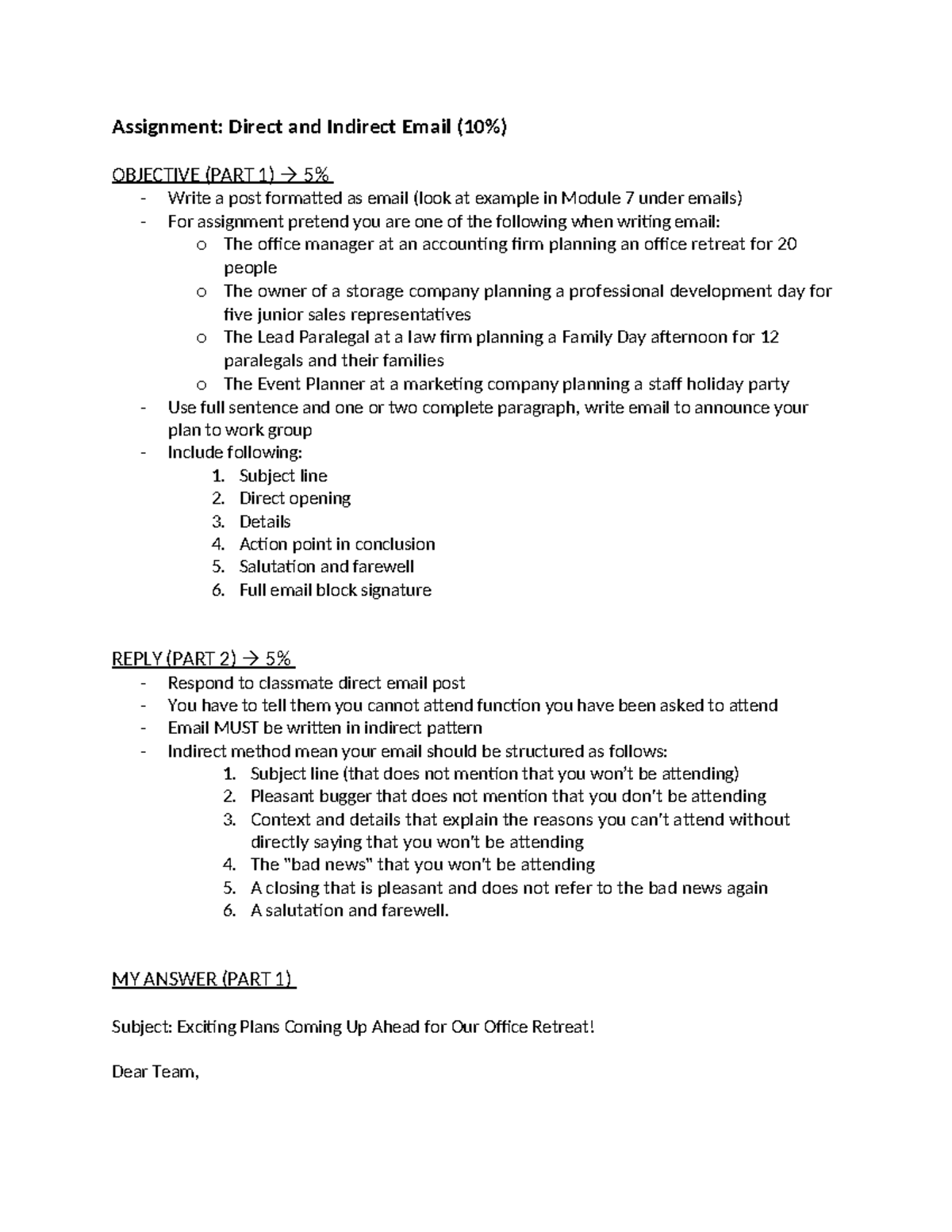 Direct and Indirect Email Assignment (ENG 101) - Studocu