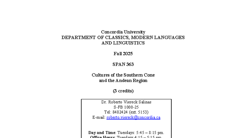 SPAN 363: Cultures of the Southern Cone & Andean Region Outline - Studocu