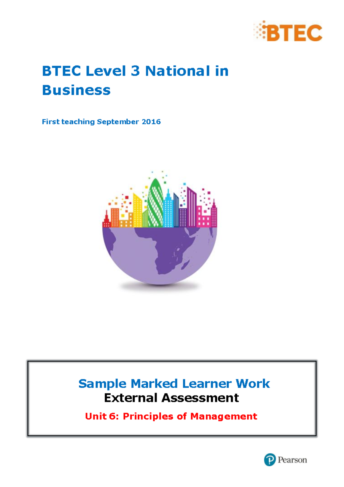 BTEC Level 3 Business Unit 6: Sample Marked Learner Work 2017 - Studocu