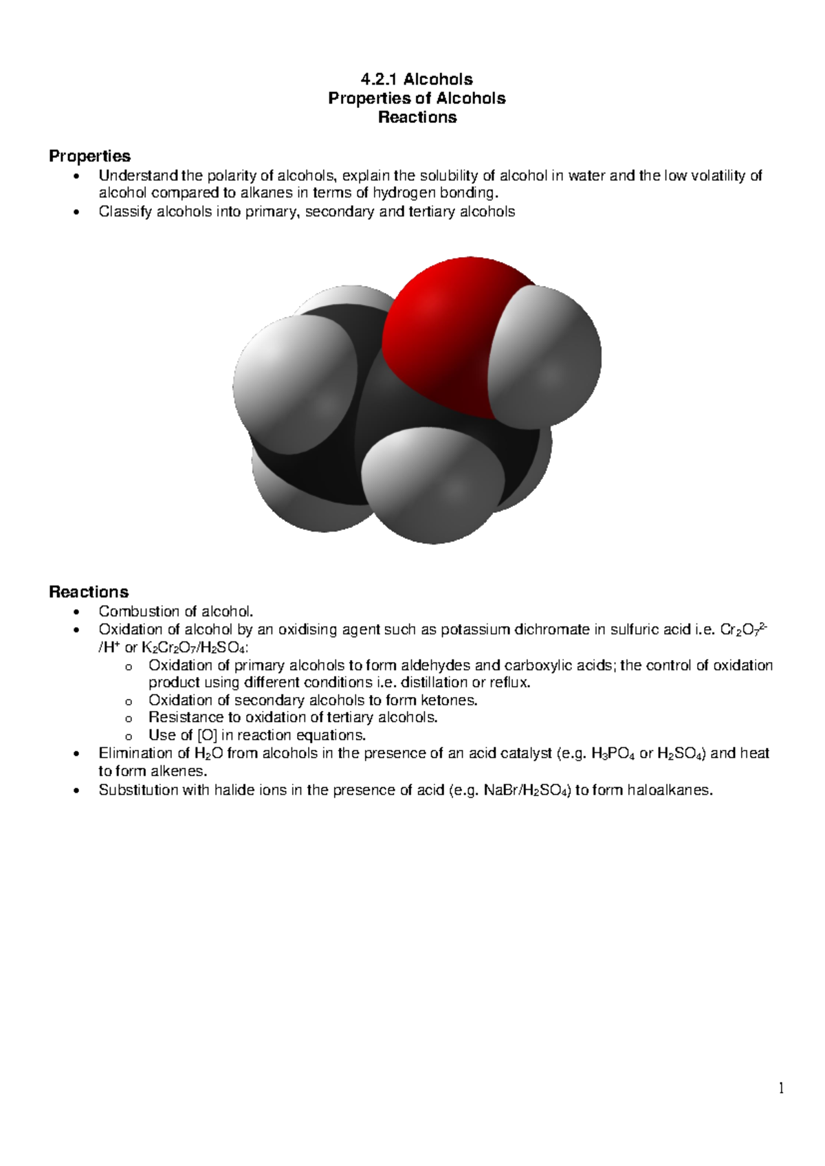 Properties and Reactions of Alcohols - Course 4.2.1 Study Notes - Studocu